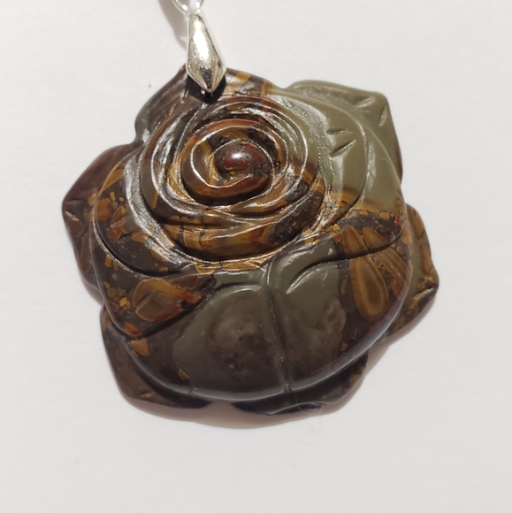 Jewelry | Jasper Rose Flower Pendant Necklace Natural Stone | Poshmark